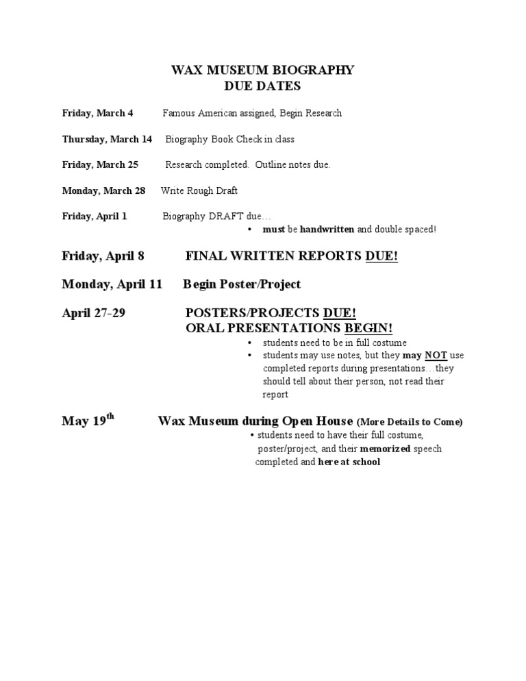 Wax Museum Biography Dates2011 | PDF