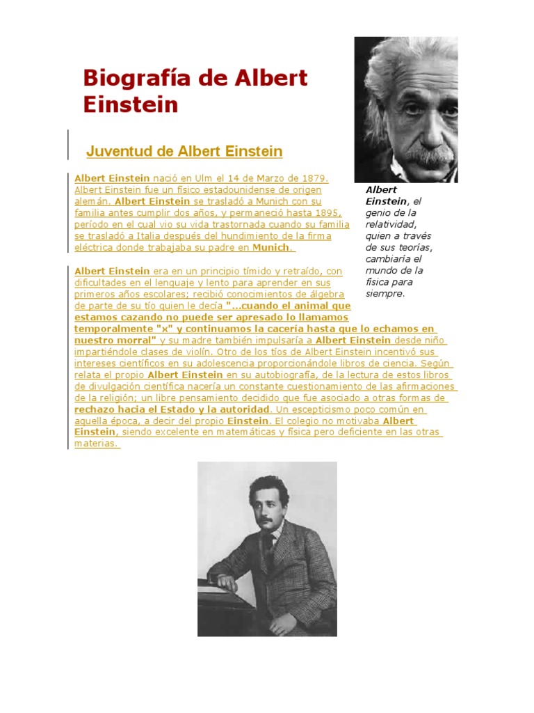 Biografía de Albert Einstein | PDF | Albert Einstein | Relatividad general