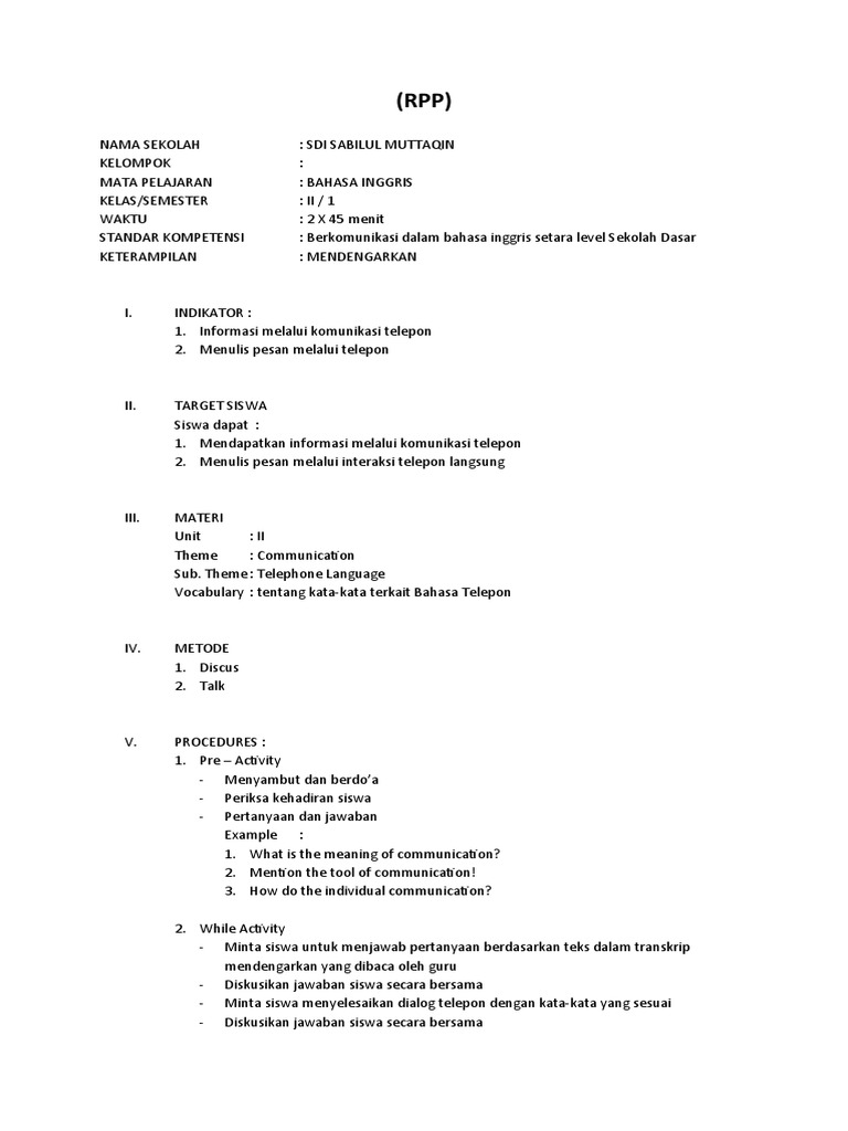 RPP BHS INGGRIS Translate | PDF | Seni & Disiplin Bahasa