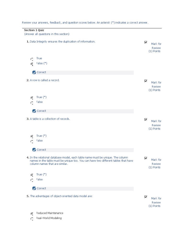 Review Your Answers | PDF | Relational Database | Relational Model