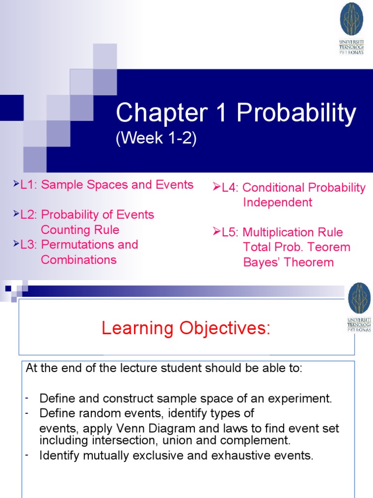 Chapter 1 Probability: (Week 1-2) | PDF | Probability | Randomness