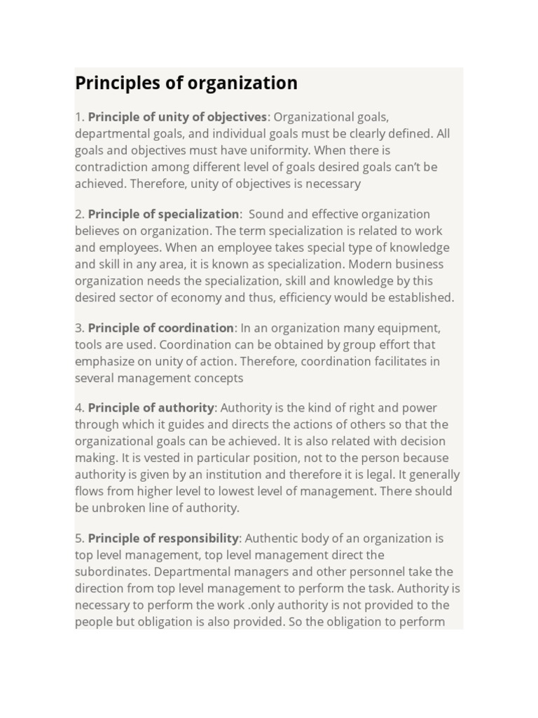 Principles of Organization | PDF | Goal | Leadership