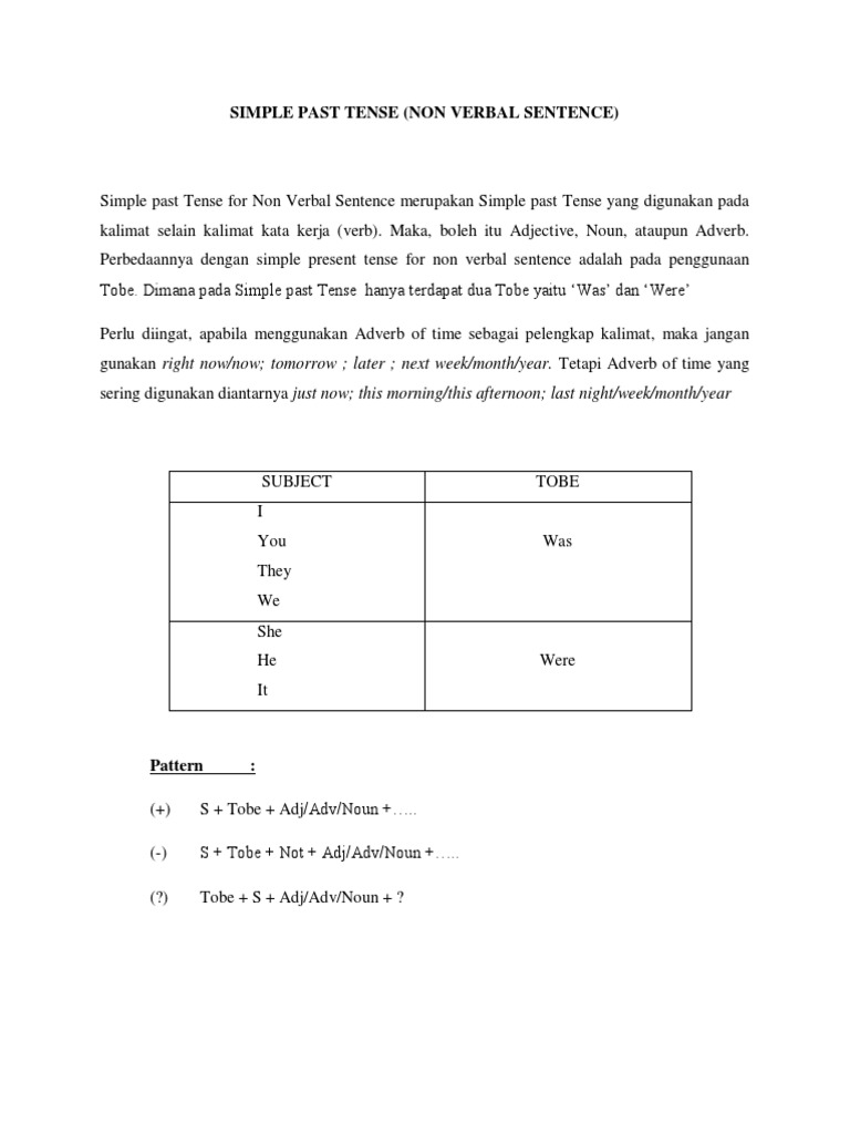 Simple Past Tense (Non Verbal Sentence) | PDF