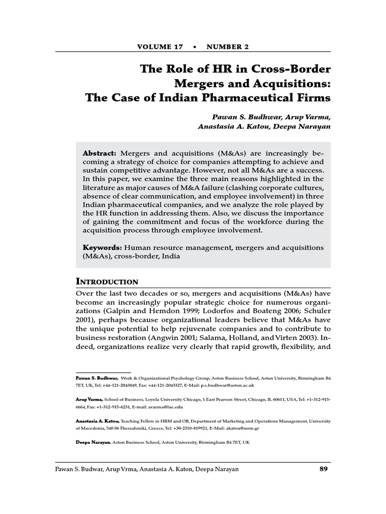 The Role of HR in Cross Border M&A India | PDF | Mergers And ...