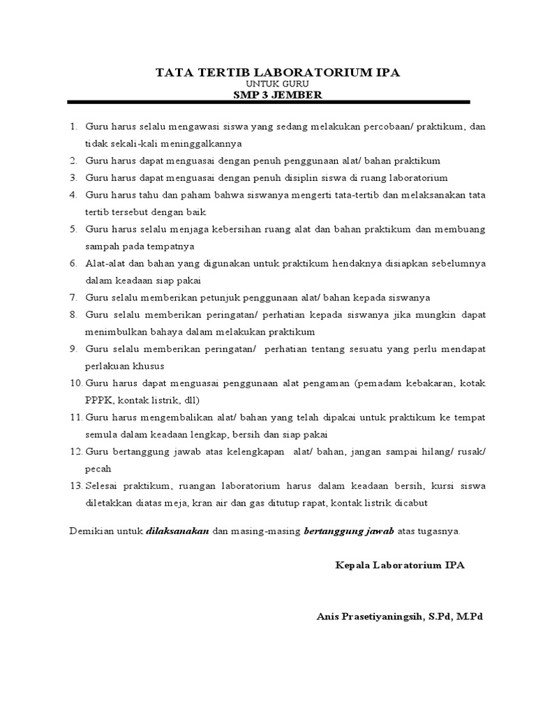 Tata Tertib Lab Ipa Guru | PDF