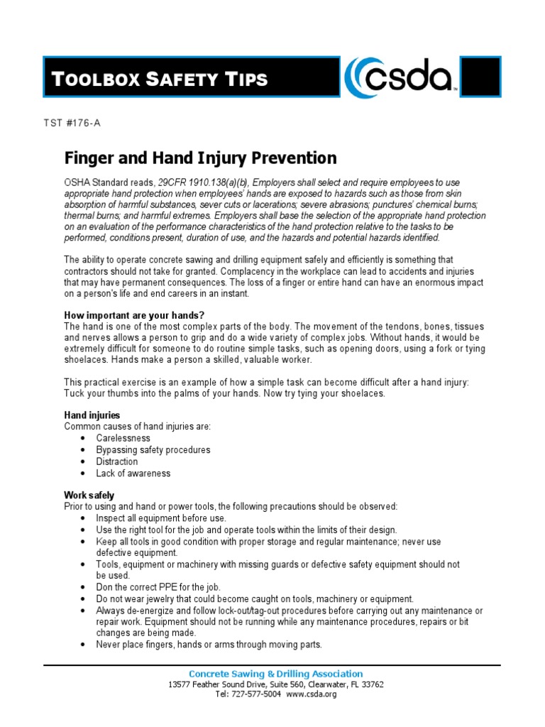 Fingers and Hand Injury Tool Box Talk V01 | PDF | Hand | Personal ...
