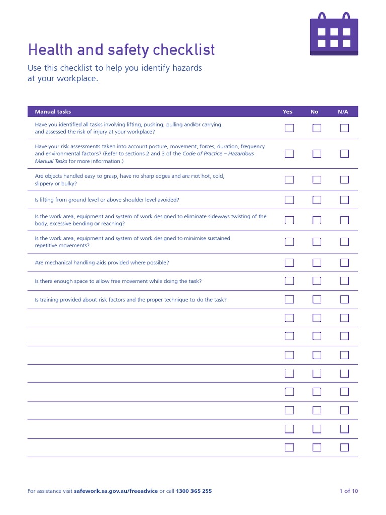 Health and Safety Inspection Checklist | PDF | Occupational Safety And ...