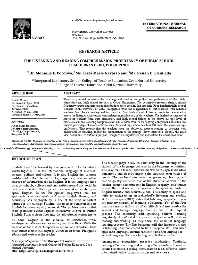 The Listening and Reading Comprehension | PDF | Reading Comprehension ...