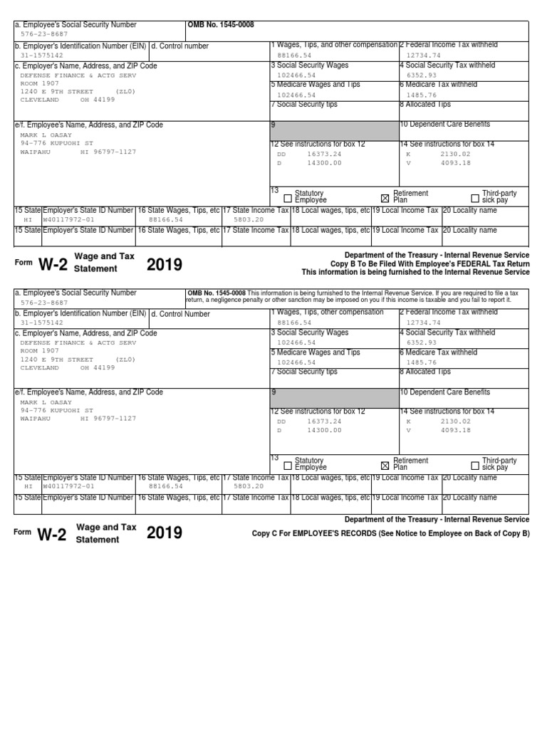 Wage and Tax Statement | PDF | Social Security (United States) | Irs ...