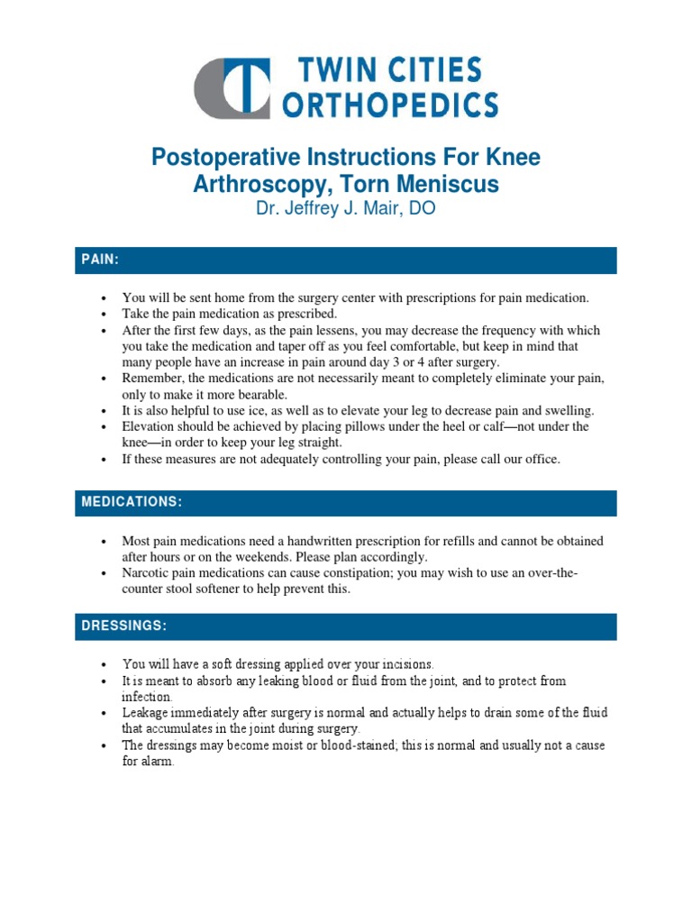Postoperative Instructions and Home Exercise Plan for Knee Arthroscopy ...