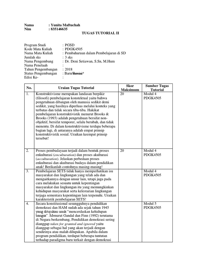 Tugas Pembelajaran PGSD | PDF