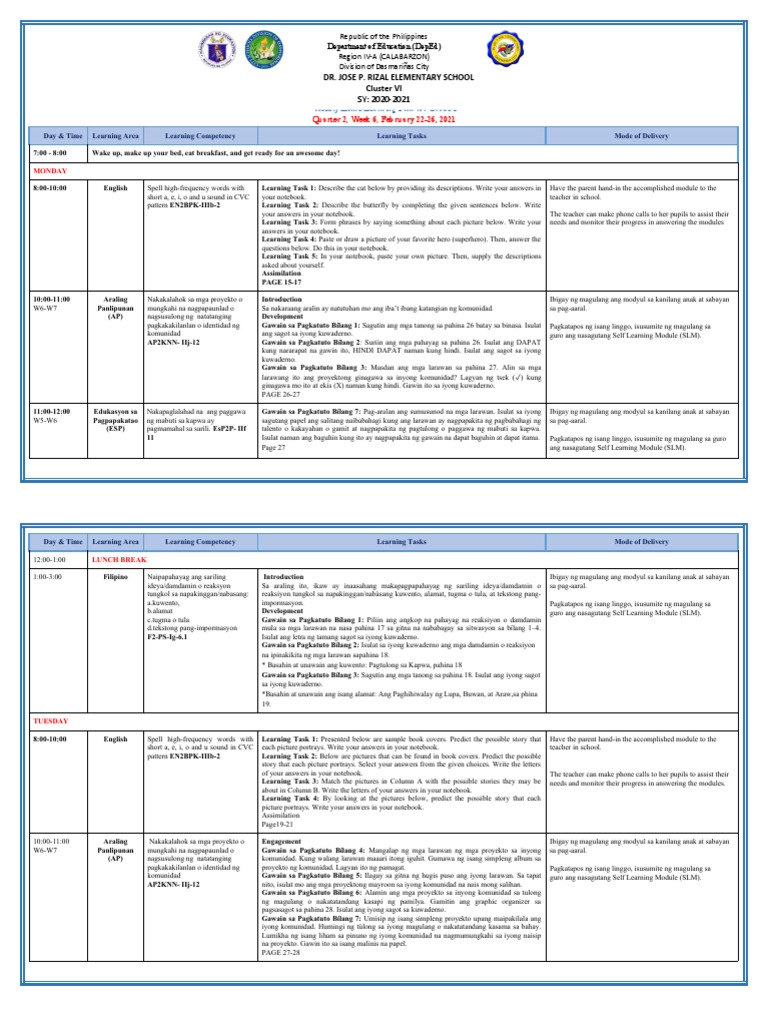 WHLP Grade 2 Q2 W6 All Subjects | PDF