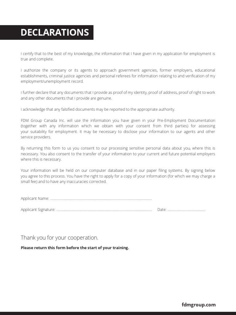 FDM Group Employment Application Consent | PDF | Law