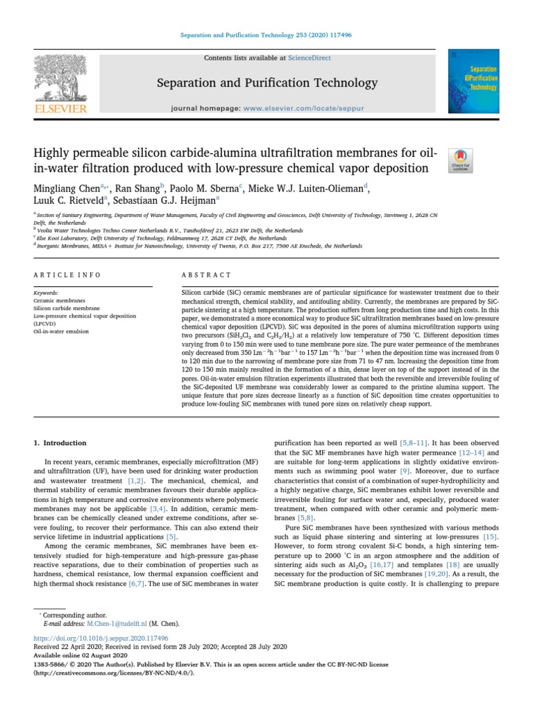 Highly Permeable Silicon Carbide-Alumina Ultrafiltration Membranes ...