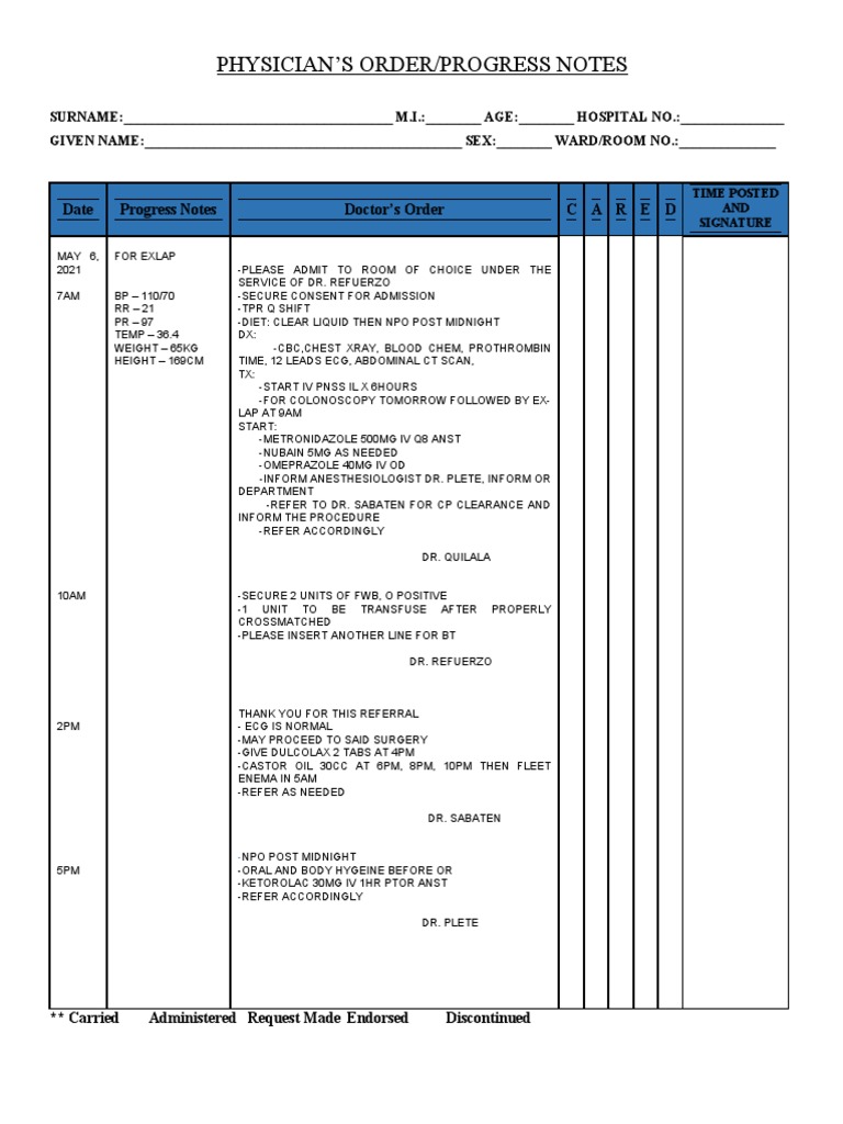 Physician's Order Sheet Example | PDF | Medical Specialties | Clinical ...