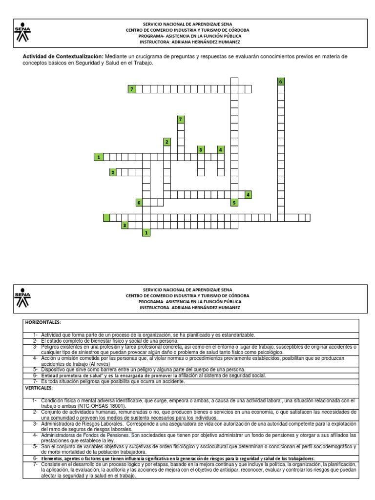 Crucigrama Conceptos Básicos de SST | PDF | Pensión | Aprendizaje