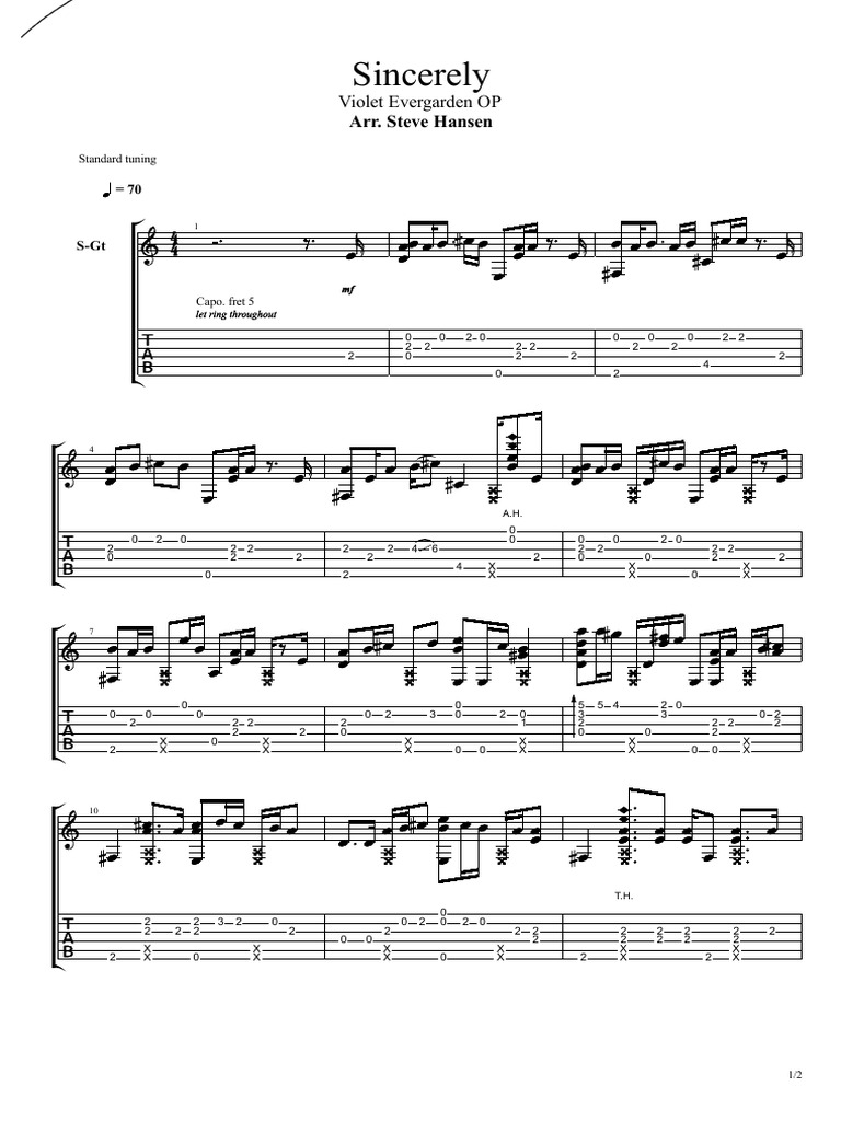 Sincerely Violet Evergarden | PDF | String Instruments | Guitar Family ...