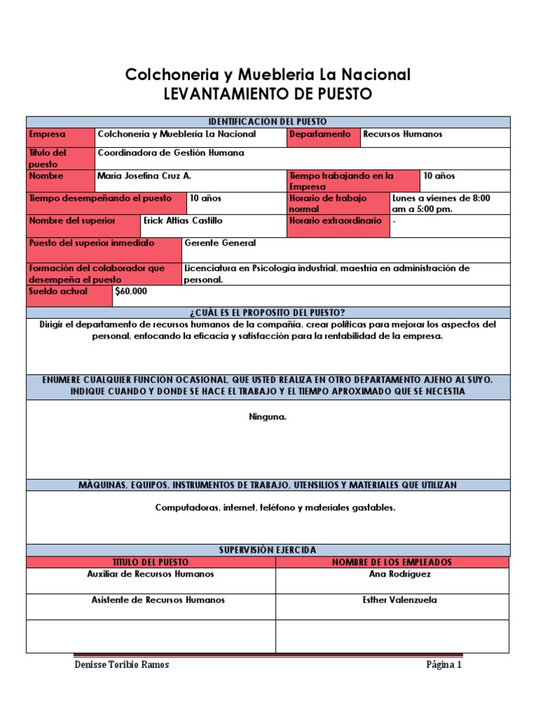 Formulario Levantamiento de Puesto. Denisse Toribio Ramos | PDF ...