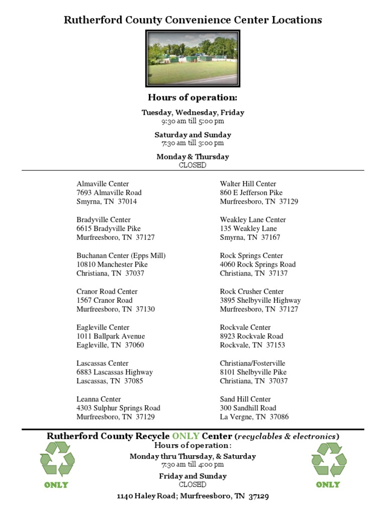 Rutherford County Convenience Centers Guide | PDF