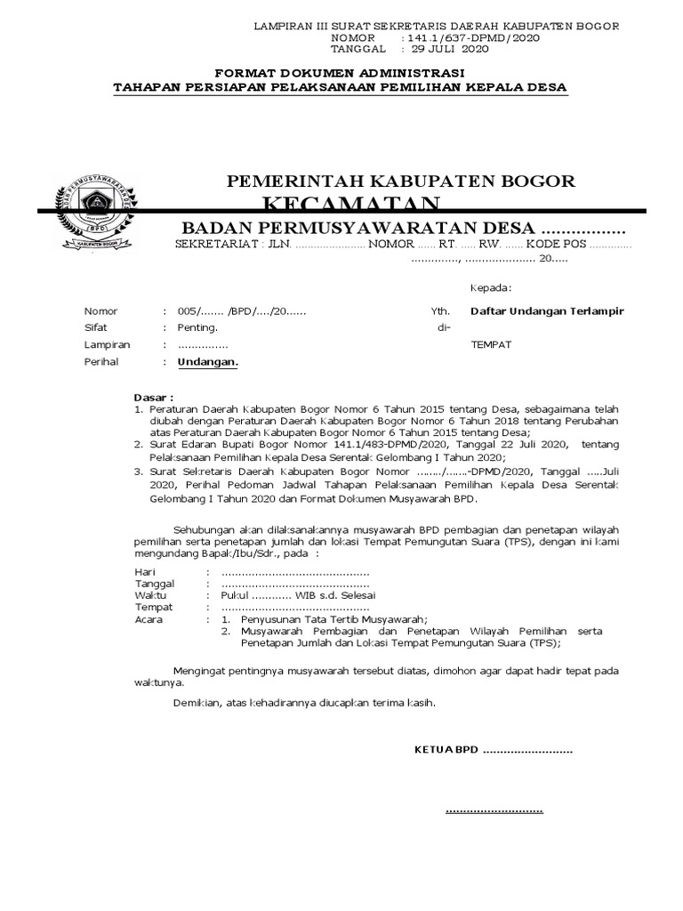FORMAT SURAT UNDANGAN Musyawarah BPD | PDF