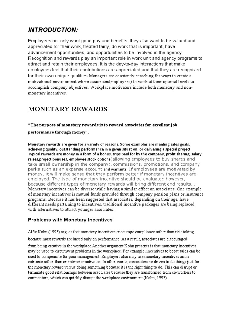Motivating Employees Through Monetary and Non-Monetary Rewards | PDF ...