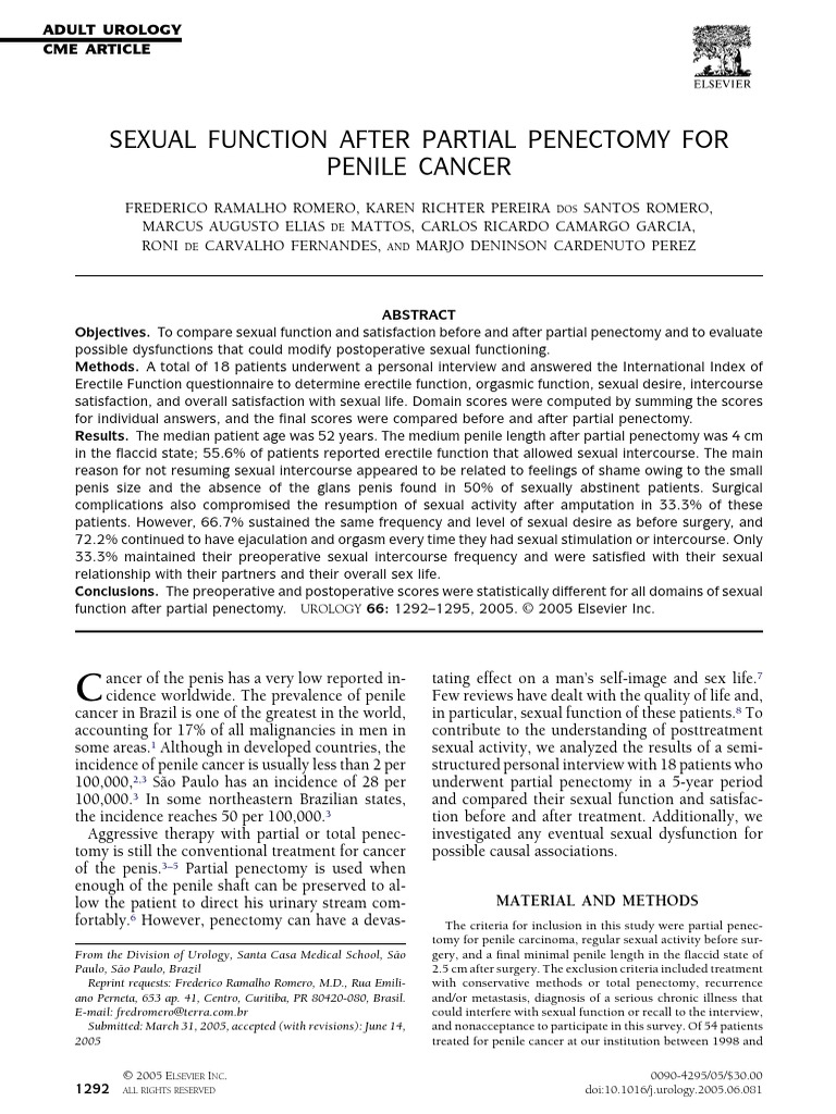 Sexual Function After Partial Penectomy For Penile Cancer | PDF ...