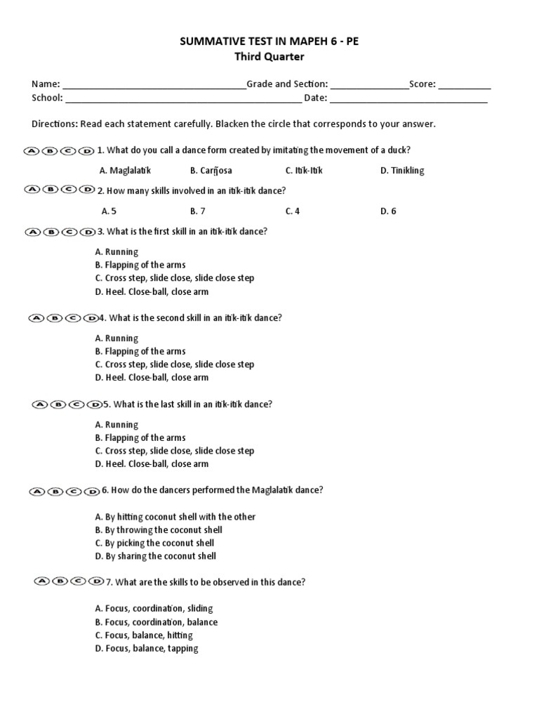 MAPEH Assessment (PE 3rd Quarter) | PDF | Dances | Performing Arts