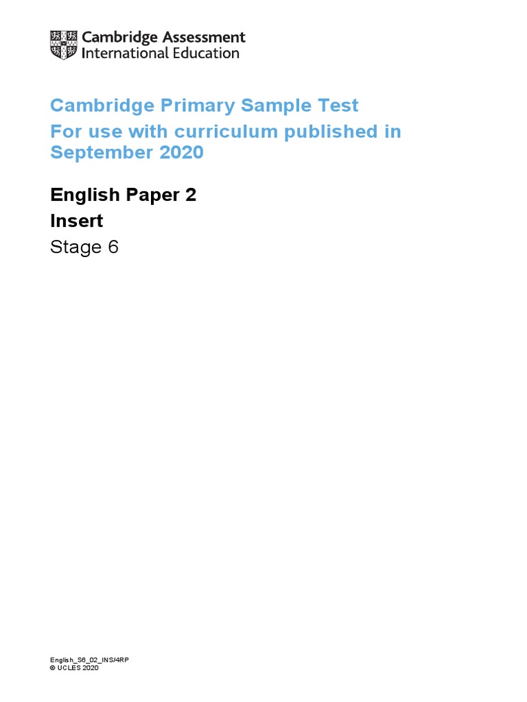 Primary Checkpoint Paper 2 Specimen 2020 Insert | PDF