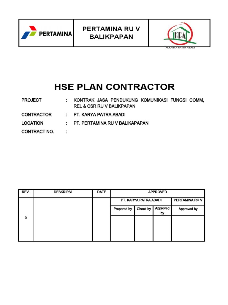 HSE Plan - Kontrak Jasa Pendukung Komunikasi Fungsi Comm, Rel & CSR RU ...