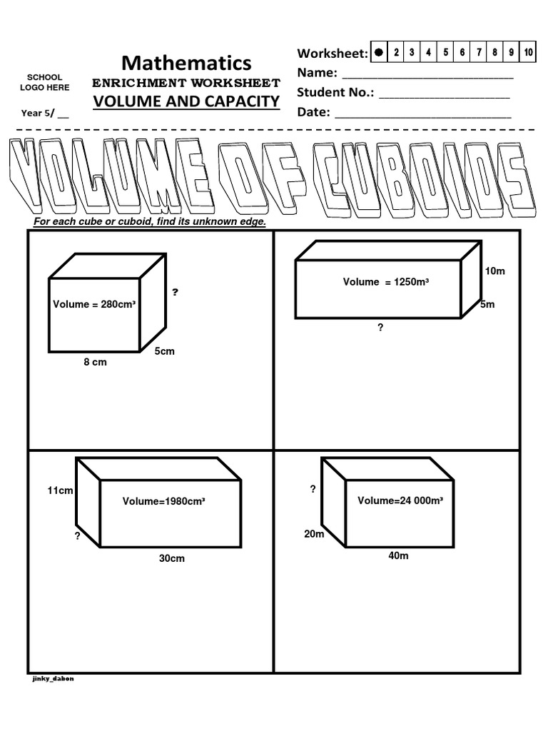 Ks2 Find The Unknown Edge of Cuboids | PDF | Volume | Litre