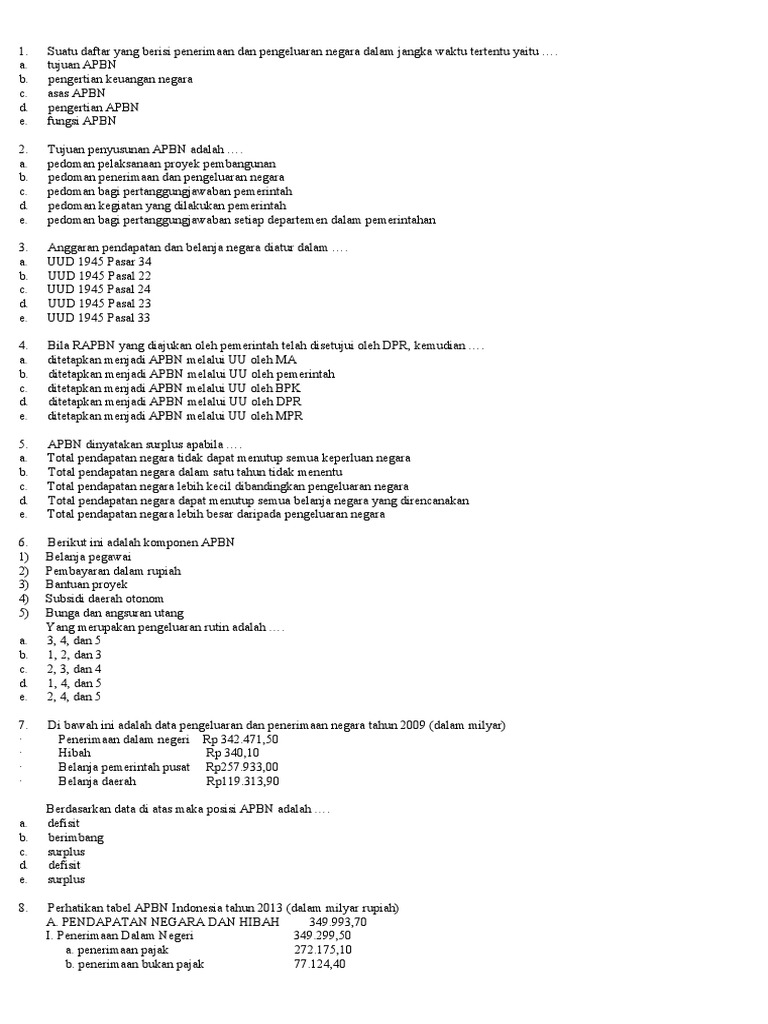 Soal-Soal APBN & APBD Kelas 11 | PDF