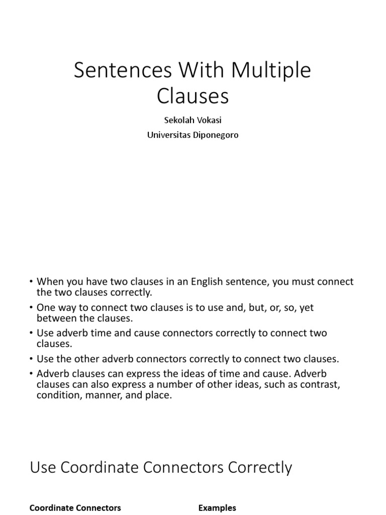 Sentences With Multiple Clauses: Sekolah Vokasi Universitas Diponegoro ...