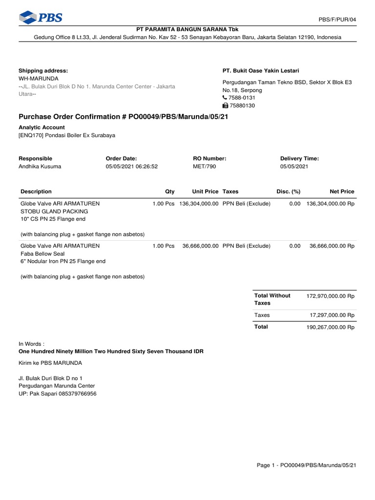 Purchase Order Confirmation PO00049 | PDF | Plumbing | Mechanical ...