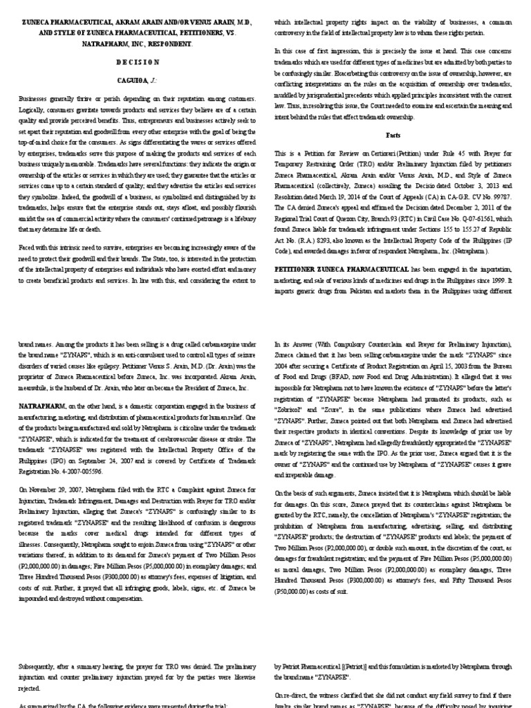 Zuneca V Natrapharm | PDF | Trademark | Ownership