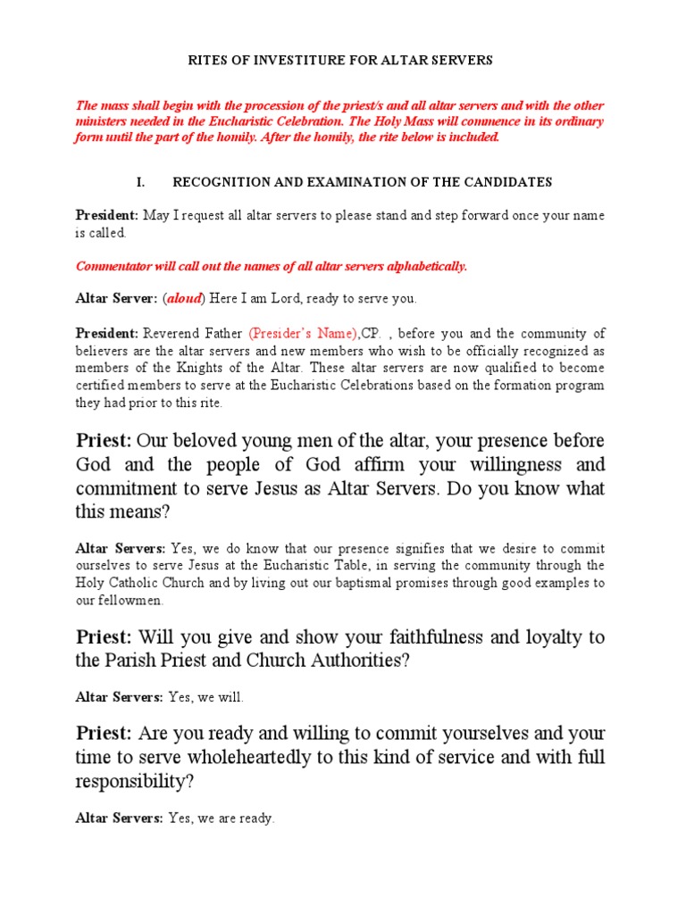 Priest:: Rites of Investiture For Altar Servers | PDF | Altar | Mass ...