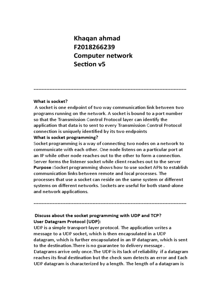 Socket Programming With Udp And Tcp Pdf Network Socket 8552