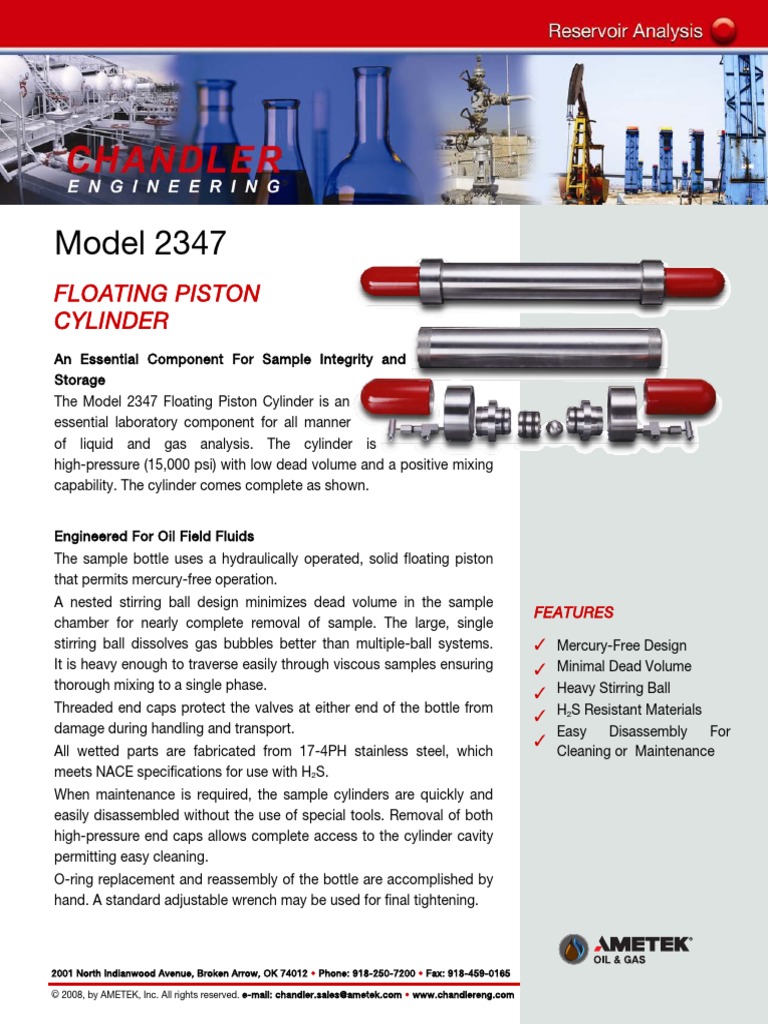 Model 2347 Floating Piston Cylinder Brochure | PDF | Piston | Gases