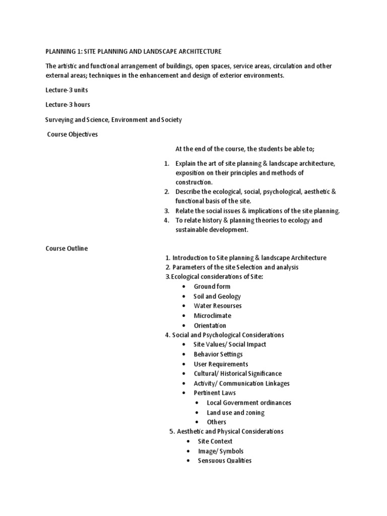 PLANNING 1 Syllabus | PDF | Landscape | Ecology