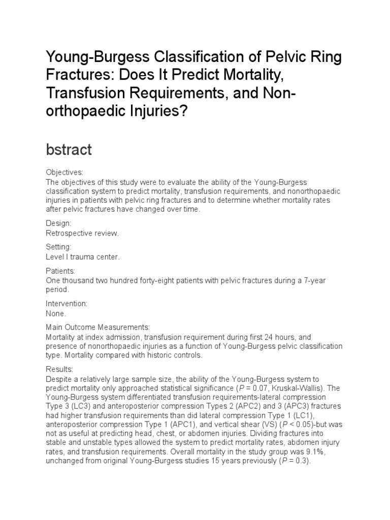 Young-Burgess Classification of Pelvic Ring Fractures: Does It Predict ...