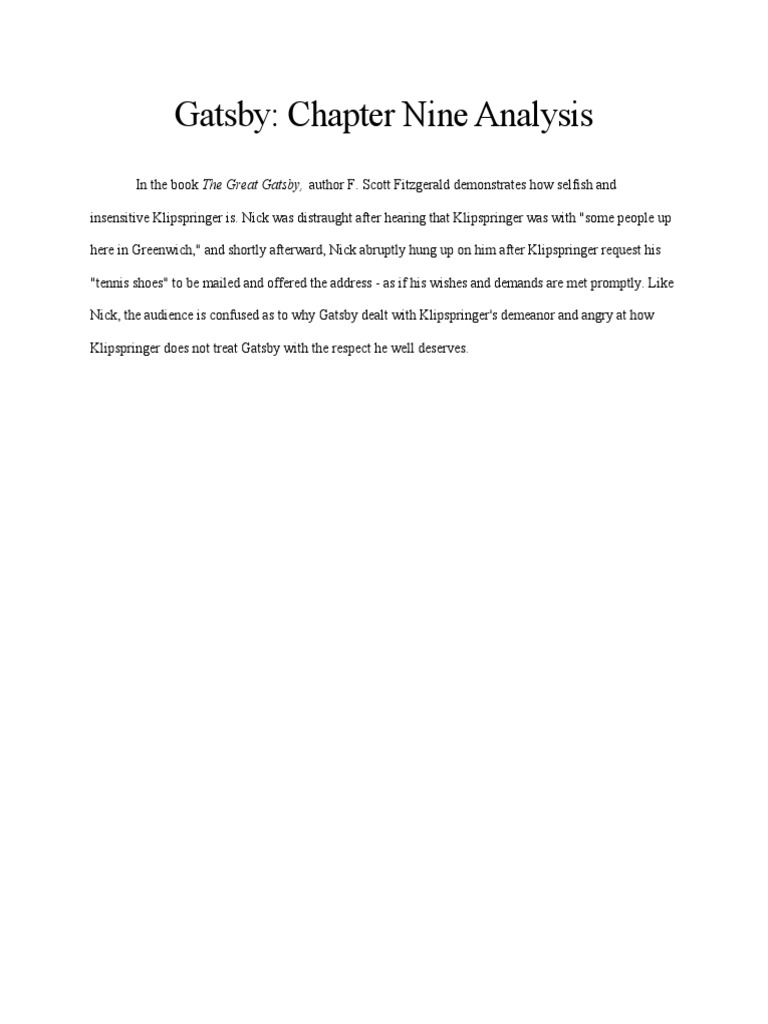 Klipspringer's Selfishness in Gatsby | PDF