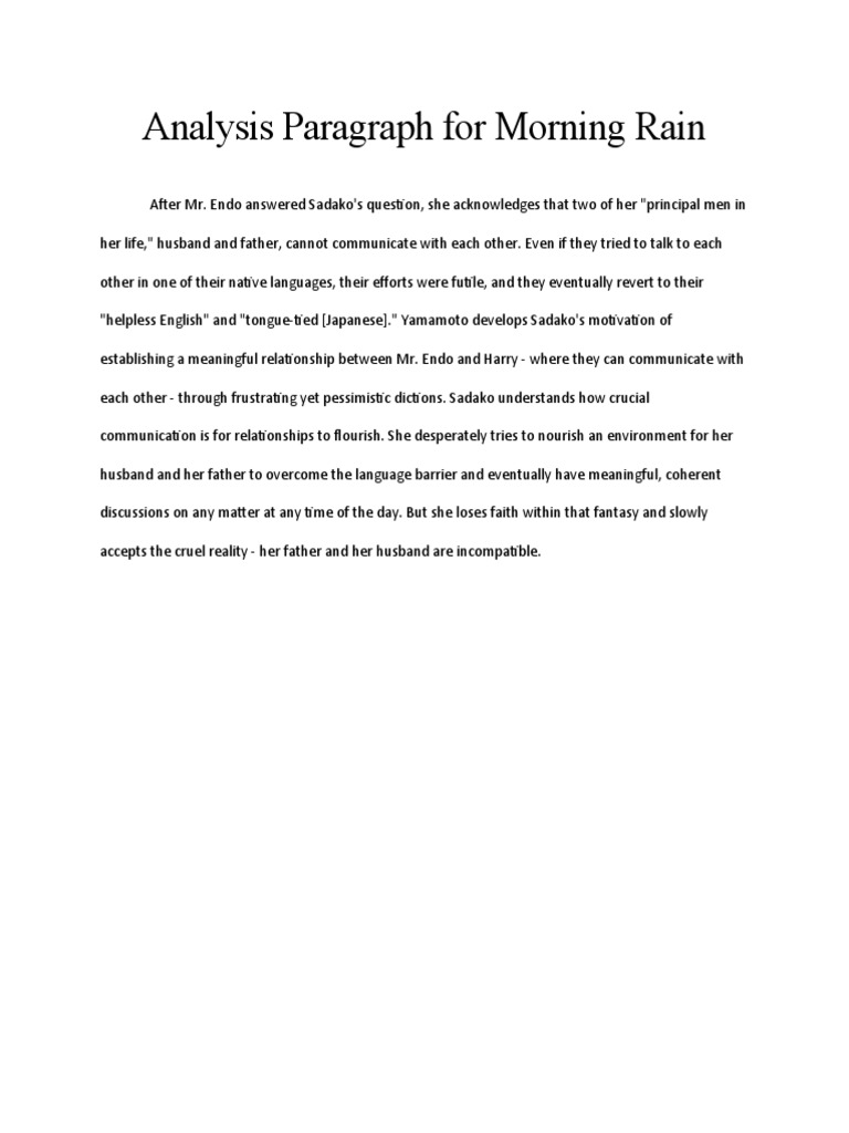Analysis Paragraph For Morning Rain Essay | PDF