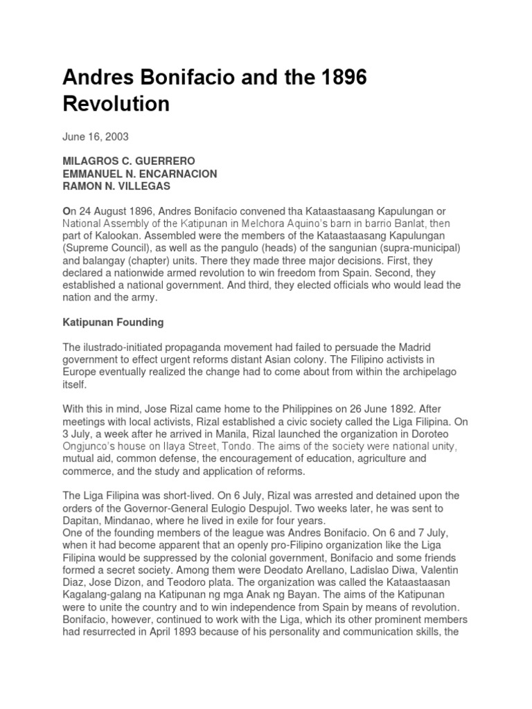 Andres Bonifacio and The 1896 Revolution | PDF | Philippines | Unrest
