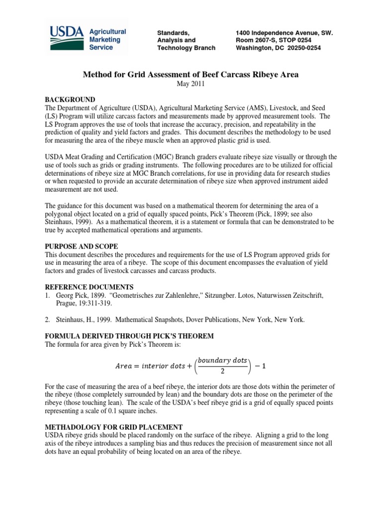 Method For Grid Assessment of Beef Carcass Ribeye Area | PDF | Area ...