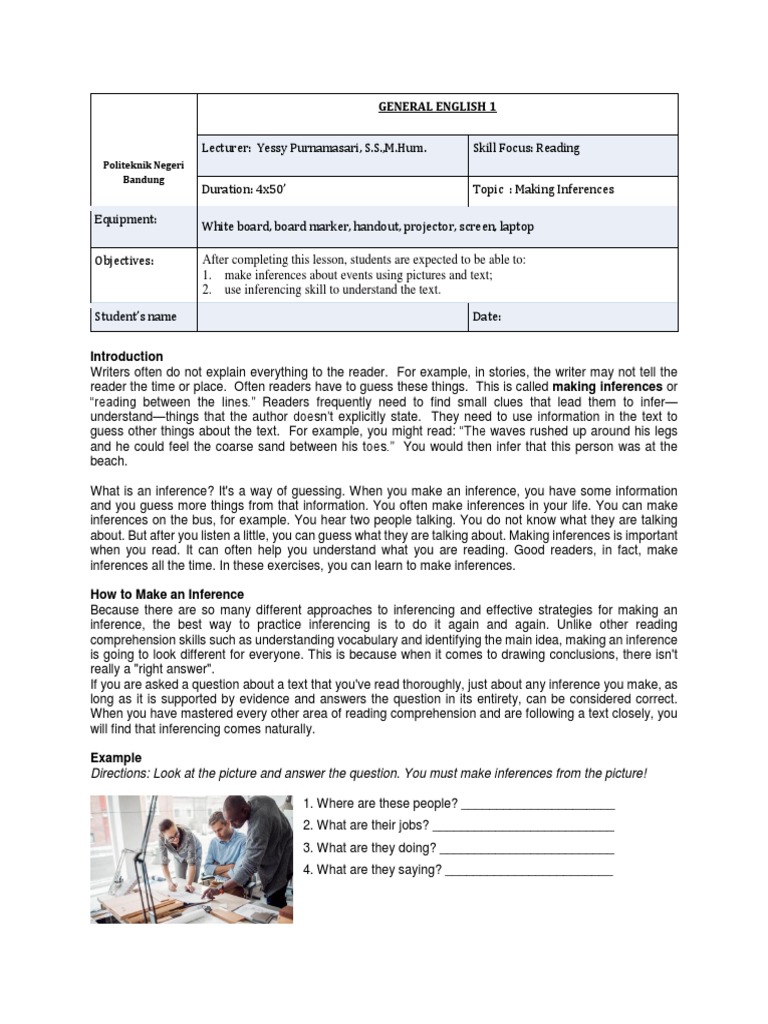 Making Inferences - Handout | PDF | Perfume | Flavor