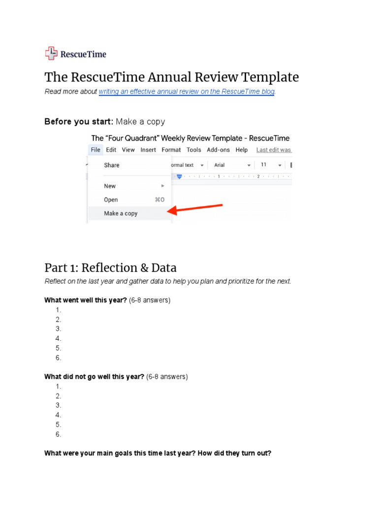 RescueTime Annual Review Template | PDF | Career & Growth