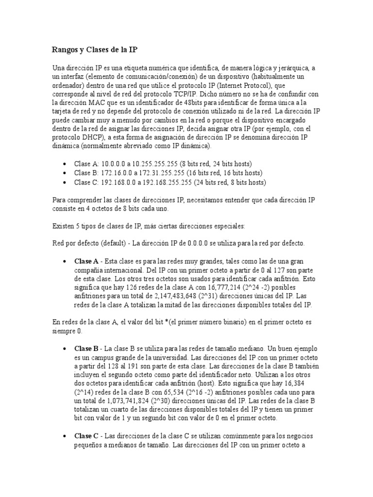 Rangos y Clases de La IP | PDF | Dirección IP | Protocolos de internet