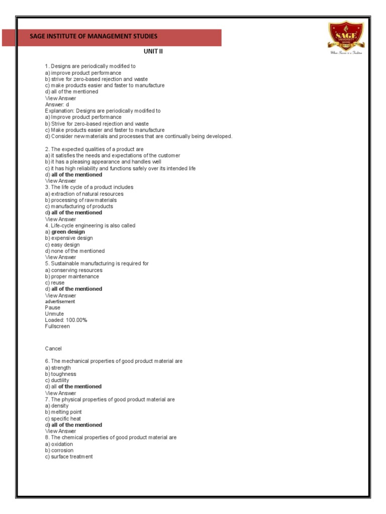 MCQ Product Design | PDF