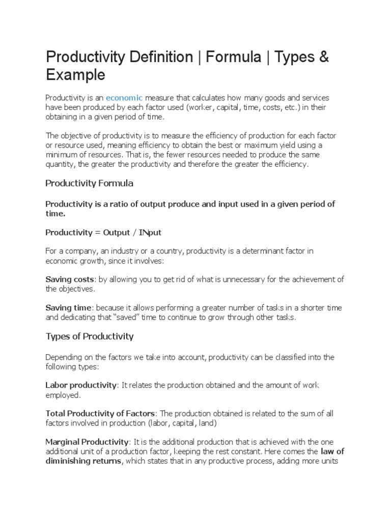 Understanding Productivity: Definition & Types | PDF | Factors Of ...
