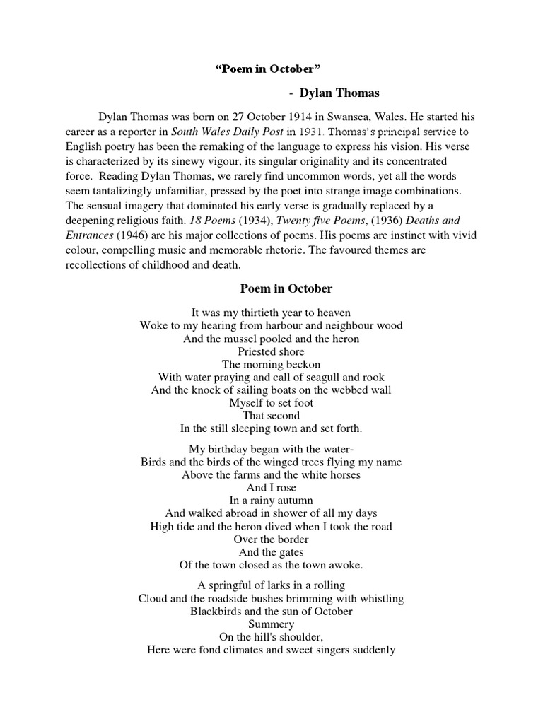 Poem in October by Dylan Thomas | PDF | Poetry