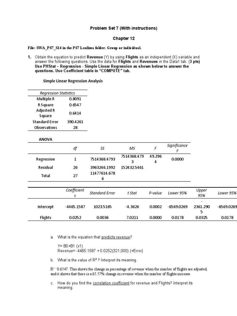 Problem Set 7 (With Instructions) : Regression Statistics | PDF | Errors And Residuals ...